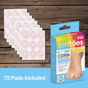 ZenToes Corn Cushions for Toes and Feet, Protect Sore Spots with Foam Padding, Reduce Pain, Pressure and Friction from Shoes, Long Lasting Water-Resistant Self-Stick Adhesive Pads (72 Count)