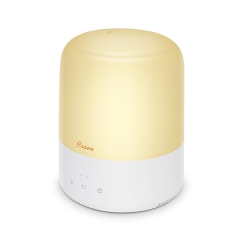 Crane Ultra-Quiet 3-in-1 Humidifier, Essential Oil Aroma Diffuser & Soothing Sleep Light - Compact 0.5 Gallon Capacity with Adjustable Night Light & Fragrance Tray - Ideal for Bedroom, Office, Nursery