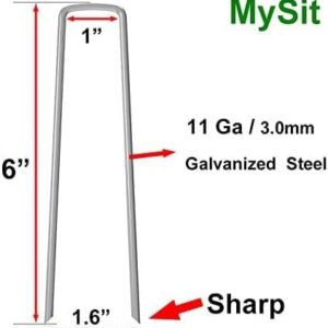 MySit 50x 6-Inch Galvanized Ground Garden Staples Stakes Pins, Lawn Landscape Staples Weed Fabric Staple, Heavy-Duty 11 Gauge Anti-Rust Steel Sod Anchor Securing Pegs(SodStaple_11Ga_AR50)