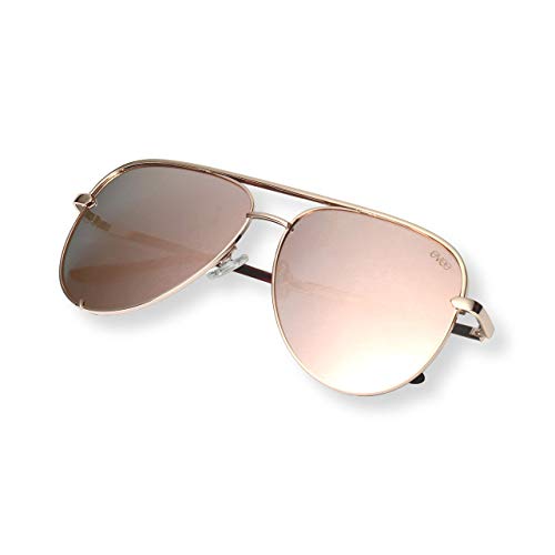 EVEE Fashionable Metal Aviator Sunglasses with Oversize Flat Reflective Mirror Lenses (GEMINI) (Gold, 64)