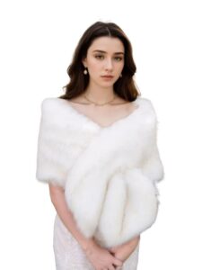 djbm women's faux fur shawl wraps cloak coat sweater cape for evening party ivory/brown