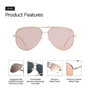 EVEE Fashionable Metal Aviator Sunglasses with Oversize Flat Reflective Mirror Lenses (GEMINI) (Gold, 64)