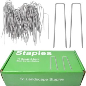 MySit 50x 6-Inch Galvanized Ground Garden Staples Stakes Pins, Lawn Landscape Staples Weed Fabric Staple, Heavy-Duty 11 Gauge Anti-Rust Steel Sod Anchor Securing Pegs(SodStaple_11Ga_AR50)