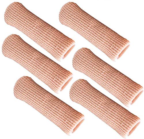 SOHLER 6 Packs Closed Toe Caps Finger Covers Sleeve Protectors, Stretchable Fabric Lined with Soft Gel (Small 3/8"x 2-1/2")