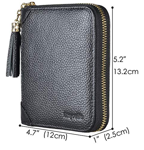 Easyoulife Womens Credit Card Holder Wallet Zip Leather Card Case RFID Blocking (Black)