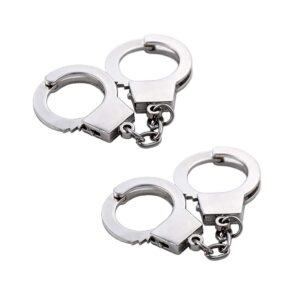 warmtree 2 pcs mini handcuffs metal keychain keyring, silver