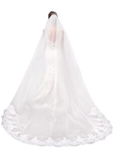 lace edge cathedral long length wedding bridal veil with comb,white