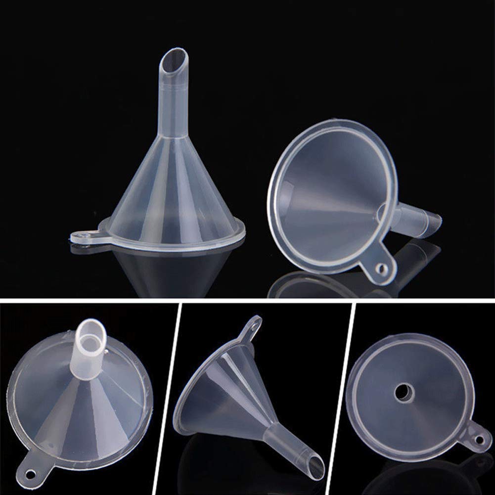 JOHOUSE 50PCS Small Funnel Mini Funnel Clear Plastic Funnels for Lab Bottles, Sand Art, Perfumes, Spices, Powder Funnel, Essential Oils, Recreational Activities