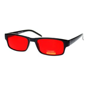 black rectangle frame red lens sunglasses spring hinge