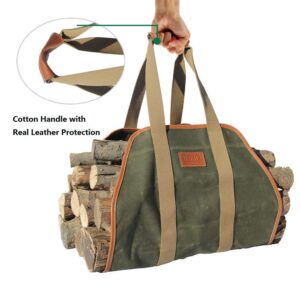 INNO STAGE Waxed Canvas Log Carrier Tote Bag,40"X19" Firewood Holder,Fireplace Wood Stove Accessories Green