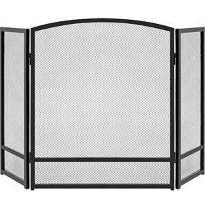 best choice products 47.5x27.25in 3-panel simple steel mesh fireplace screen, fire spark guard grate for living room home decor w/rustic worn finish - black