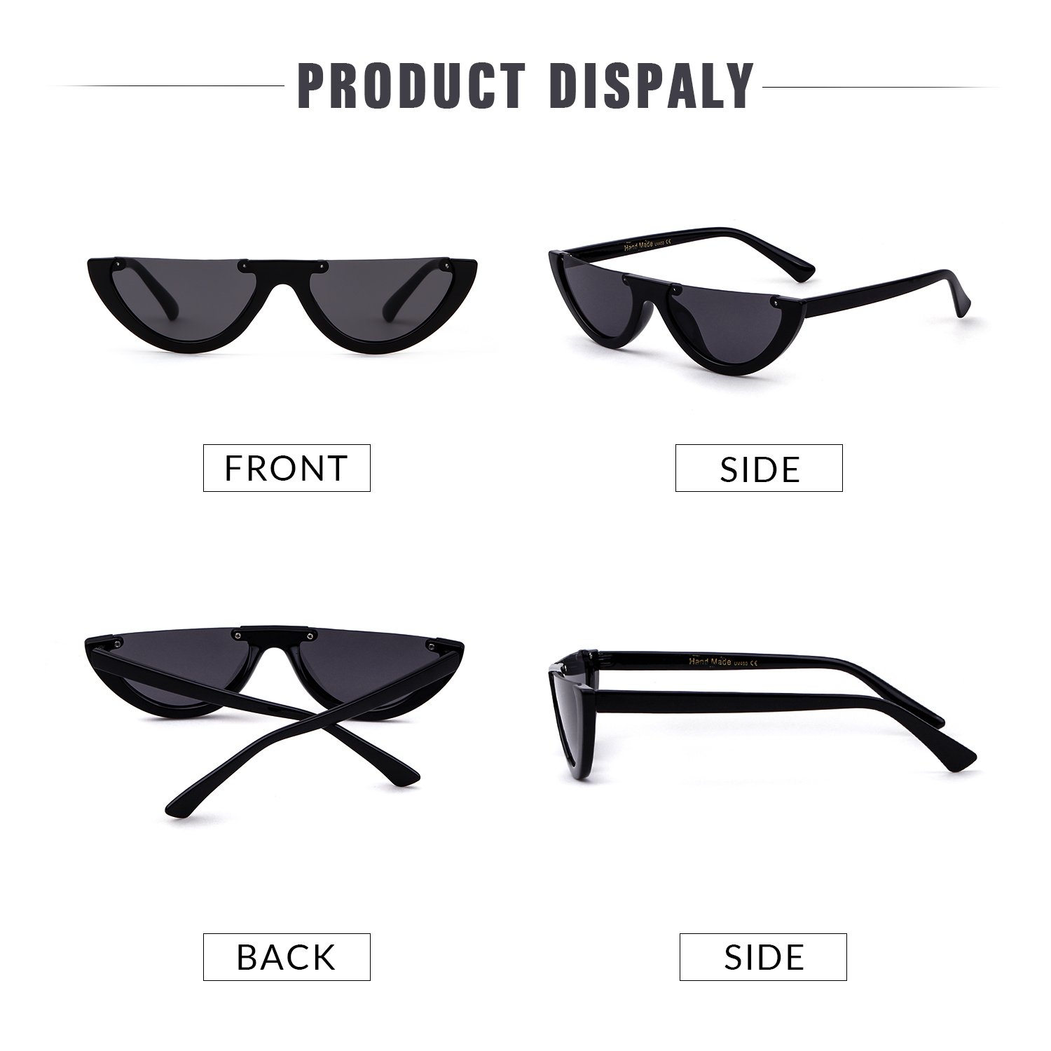 GIFIORE Retro Cat Eye Sunglasses Vintage Semi Rimless Frame Cateye Sun Glasses UV Protection