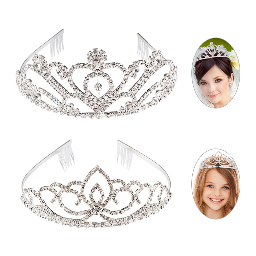 Exacoo Pack of 2 Rhinestone Tiara Crown Exquisite Headband Comb Pin Wedding Bridal Birthday Tiaras