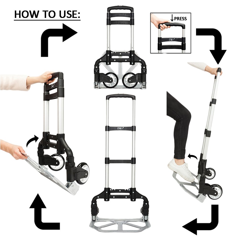 FCH Folding Hand Truck Aluminum Portable Folding Hand Cart 165lbs Capacity Hand Cart and Dolly Ideal for Home, Auto, Office,Travel Use,Black