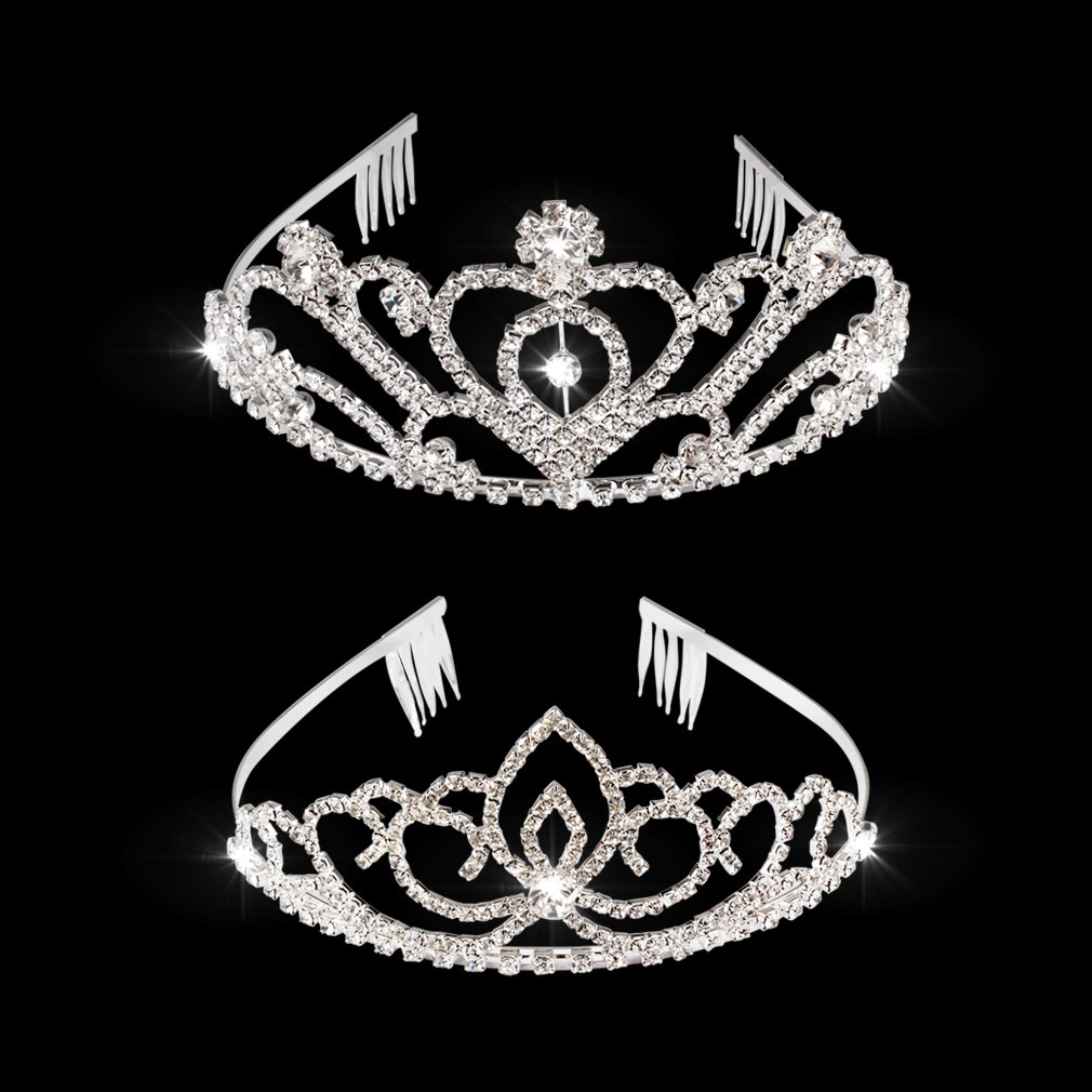 Exacoo Pack of 2 Rhinestone Tiara Crown Exquisite Headband Comb Pin Wedding Bridal Birthday Tiaras