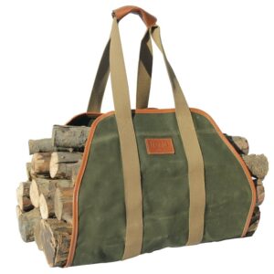 inno stage waxed canvas log carrier tote bag,40"x19" firewood holder,fireplace wood stove accessories green