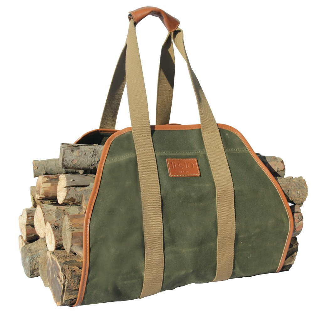 INNO STAGE Waxed Canvas Log Carrier Tote Bag,40"X19" Firewood Holder,Fireplace Wood Stove Accessories Green