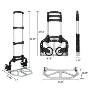 FCH Folding Hand Truck Aluminum Portable Folding Hand Cart 165lbs Capacity Hand Cart and Dolly Ideal for Home, Auto, Office,Travel Use,Black