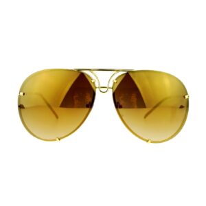 JuicyOrange Oversized Round Aviator Sunglasses Metal Rims Gold, Gold Mirror Lens