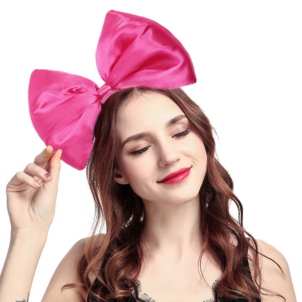 BUYITNOW Women Huge Bow Headband Cute Bowknot Hair Hoop for Halloween Cosplay, Hotpink, One size