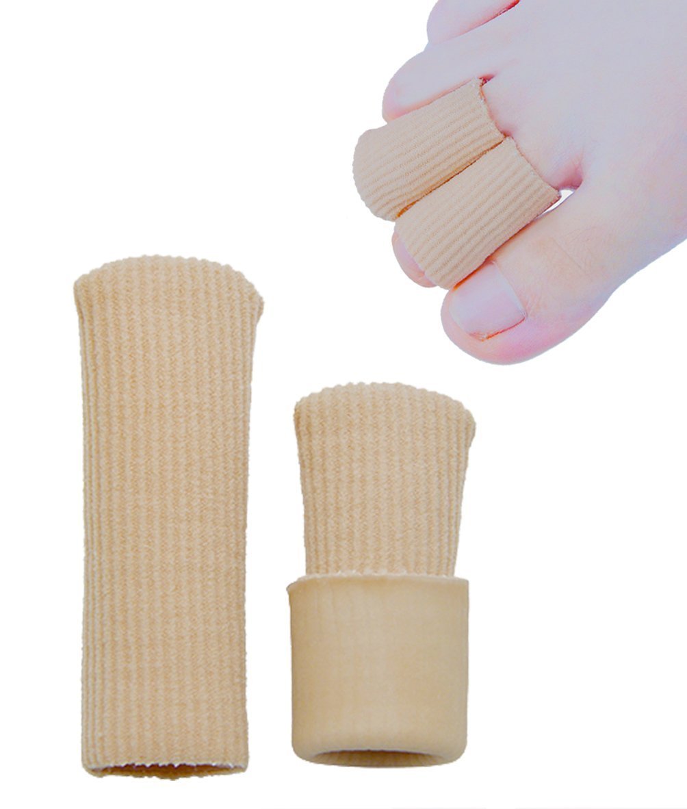 SOHLER 6 Packs Closed Toe Caps Finger Covers Sleeve Protectors, Stretchable Fabric Lined with Soft Gel (Small 3/8"x 2-1/2")