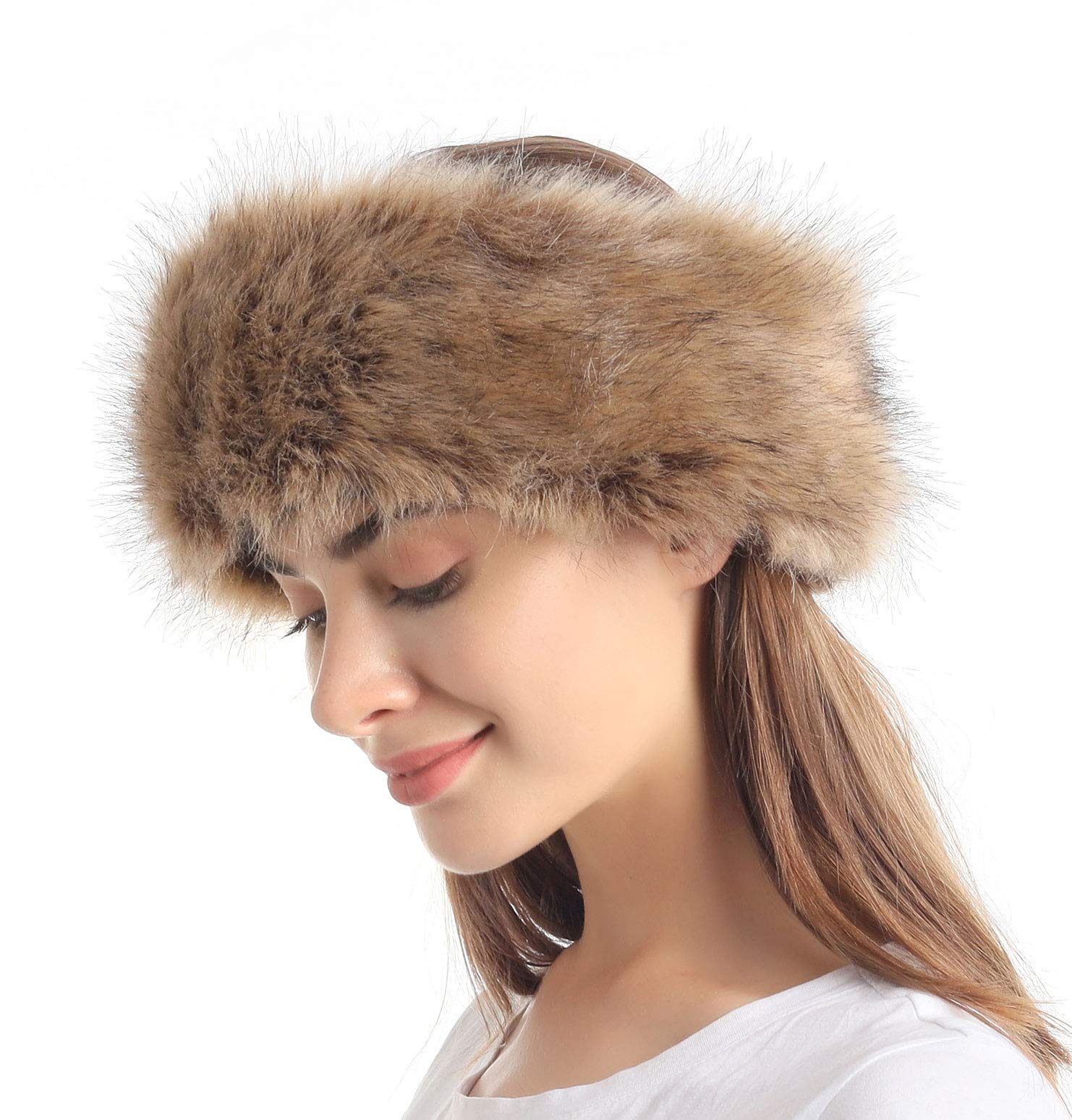 LA CARRIE Faux Fur Headband with Stretch Women's Winter Earwarmer Earmuff (Natural)