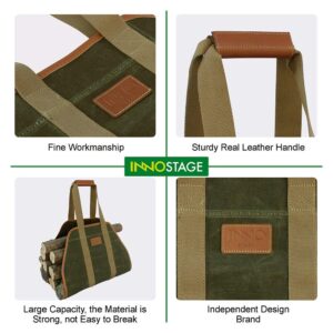 INNO STAGE Waxed Canvas Log Carrier Tote Bag,40"X19" Firewood Holder,Fireplace Wood Stove Accessories Green