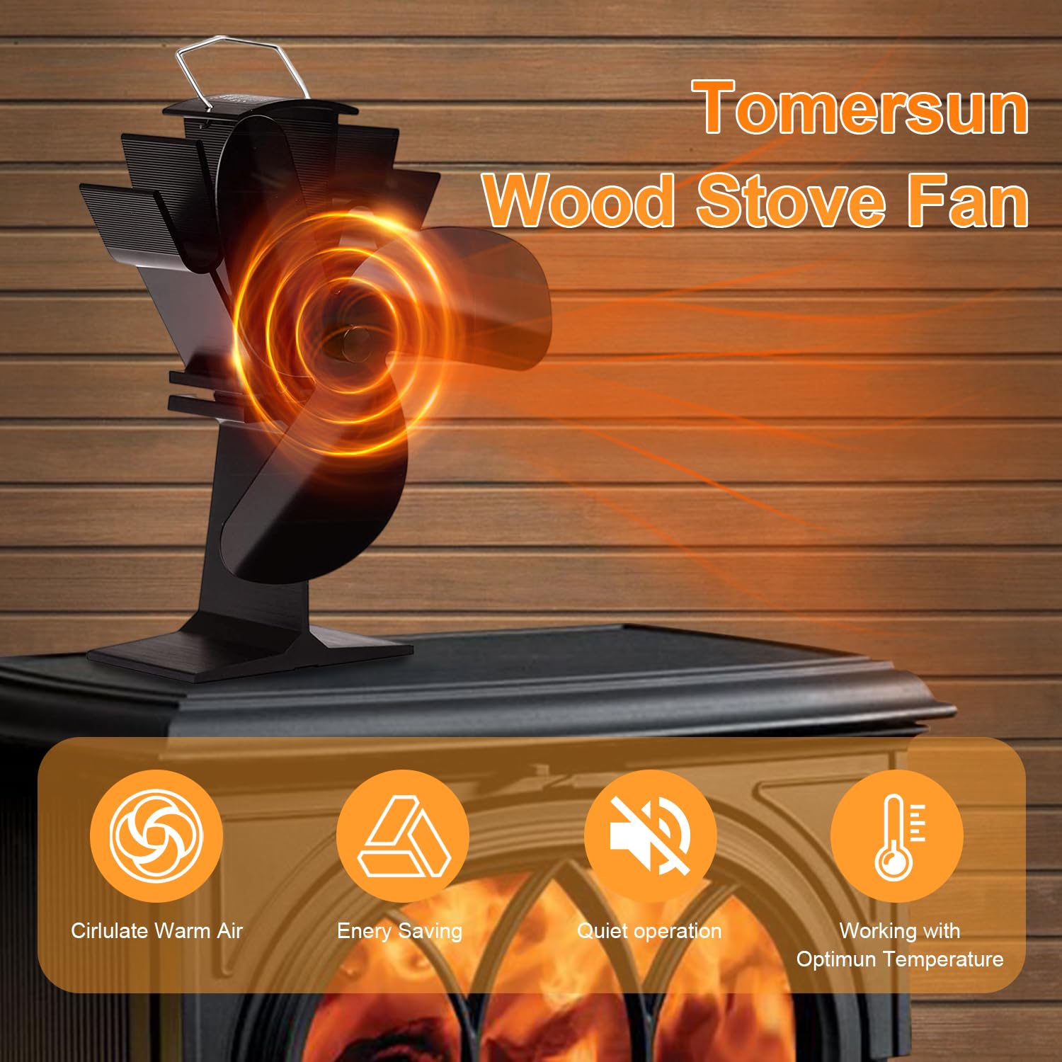 Tomersun 3 Blades Heat Powered Stove Fan for Wood/Log Burner/Fireplace