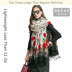 DANA XU Luxury 100% Pure Wool Oversized Extra Large Warm Floral Cashmere Pashmina Scarf Shawl And Wrap For Women Blanket Cape