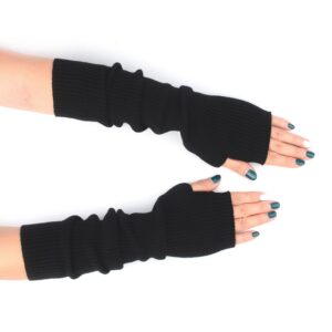 f flammi cashmere blended arm warmer winter fingerless gloves knit mitten gloves wrist warmer with thumb hole for women