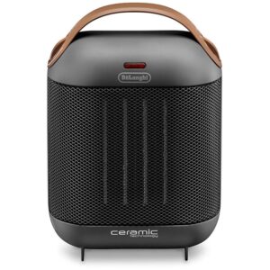 delonghi capsule electric space heater, 1500w compact and stylized portable space heater for indoor use in office bedroom, thermostat, ceramic heater, fan only option, safety features, hfx30c15