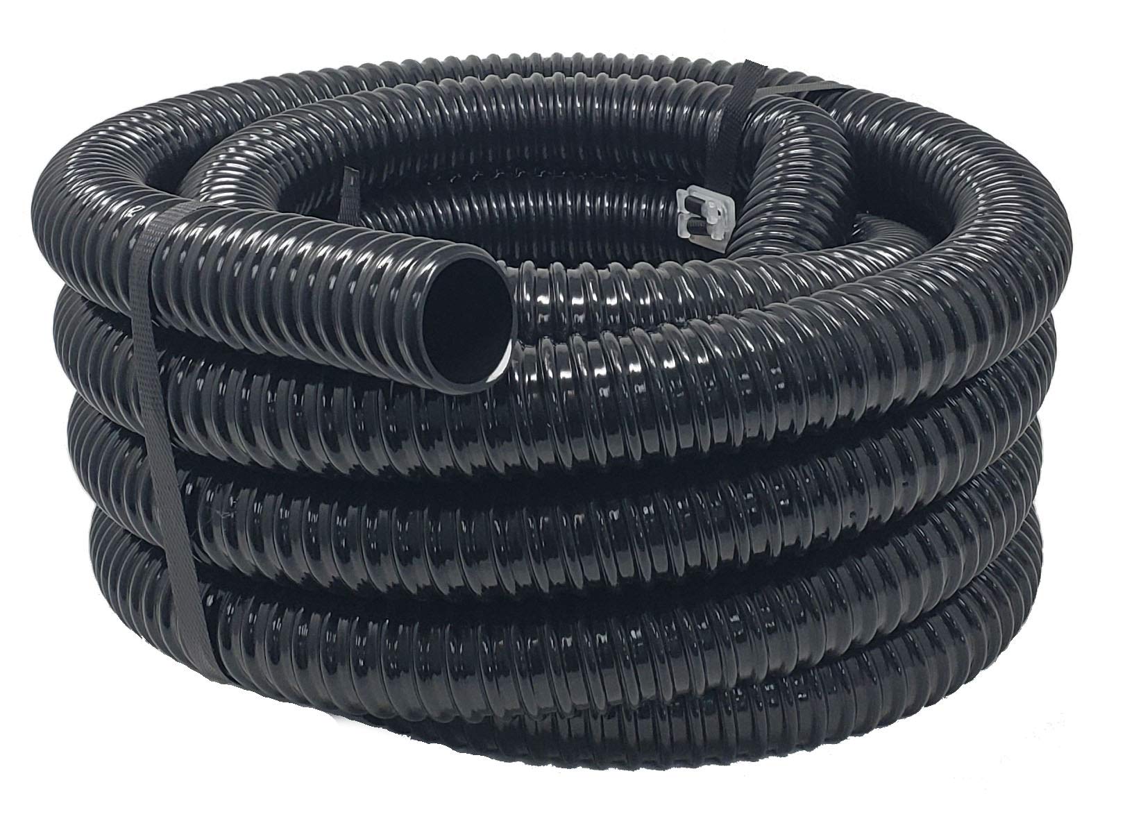 Sealproof Kinkproof 1-1/2" Dia Waterfall, Pond Tubing, 1-1/2-Inch ID, 20 FT, Black Corrugated PVC Strong Flexible Tubing, Made in USA