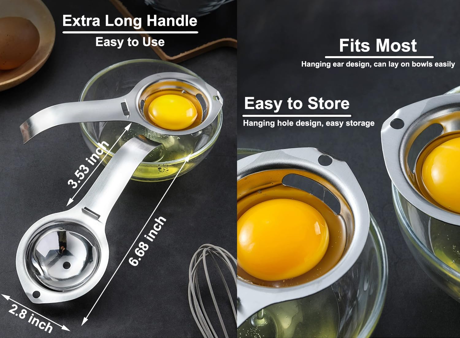 Egg Separator Egg Yolk White Filter Food Grade Egg Divider Stainless Steel Egg Sieve Kitchen Gadget Cooking/Baker Tool Egg Extractor