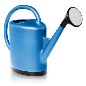 gardeners supply company french blue watering can | 3 gallon indoor outdoor water gallon shower for plants with removable stainless steel faceplate rose sprinkler attachment - blue