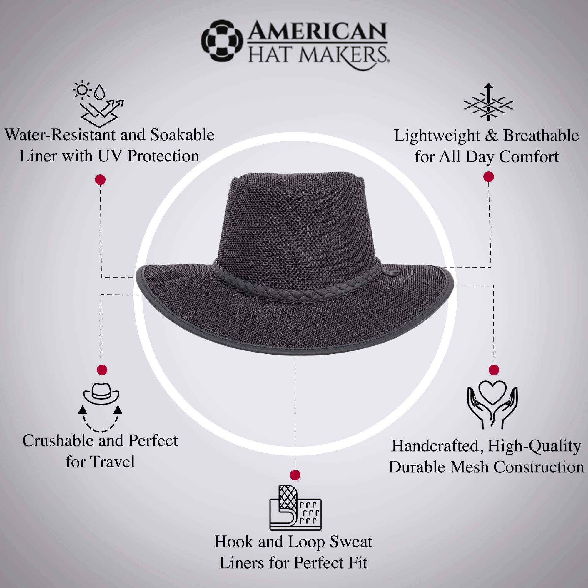 American Hat Makers Soaker Hat — Mesh Sun Hat for Men and Woman (Black, Large)