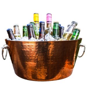 brekx insulated rose gold double walled ice bucket for parties, anchored wine bucket/large ice bucket with handles, drink cooler for parties, 12 quarts (3 gallon)