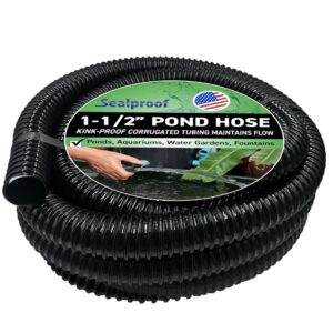 sealproof kinkproof 1-1/2" dia waterfall, pond tubing, 1-1/2-inch id, 20 ft, black corrugated pvc strong flexible tubing, made in usa