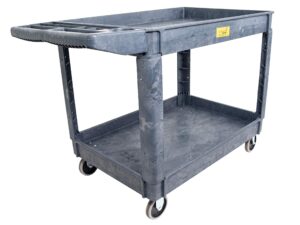 550lb capacity heavy duty plastic utility cart 46" l x 25-5/8" w with handle 2 shelves pake handling tools