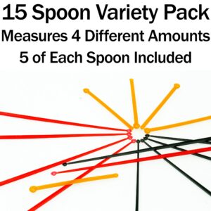 SuperDosing Static-Free Micro Scoop Variety Pack 6 Milligram - 30 Mg Measuring Spoons 15 Pack. Sturdy For Easy, Mess-Free Nootropic Supplement Powder Measurement. 3 Sizes x 5 of Each Size Tiny Spoon.