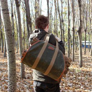 INNO STAGE Waxed Canvas Log Carrier Tote Bag,40"X19" Firewood Holder,Fireplace Wood Stove Accessories Green