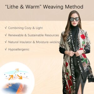 DANA XU Luxury 100% Pure Wool Oversized Extra Large Warm Floral Cashmere Pashmina Scarf Shawl And Wrap For Women Blanket Cape