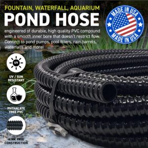 Sealproof Kinkproof 1-1/2" Dia Waterfall, Pond Tubing, 1-1/2-Inch ID, 20 FT, Black Corrugated PVC Strong Flexible Tubing, Made in USA