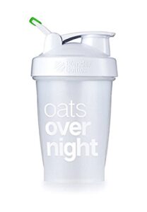 oats overnight blenderbottle - customized for overnight oats - no whisk ball - milk fill line - clear/white/green - 20-ounce loop top