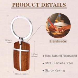 Wooden Cross Keychain for Men- Hawaiian Wood Keychain Stainless Steel Ring, Mens Keychain Koa Christian Baptism Crucifix