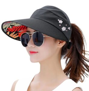 hindawi sun hats for women sun hat wide brim uv protection summer beach foldable visor black