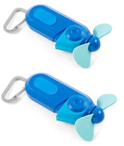 o2cool keychain sport misting fan - pocket size battery powered portable fan with carabiner clip small fan with mister handheld fan vacation essentials hand fan 2 pack (blue)