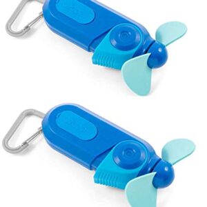 O2COOL Keychain Sport Misting Fan - Pocket Size Battery Powered Portable Fan With Carabiner Clip Small Fan with Mister Handheld Fan Vacation Essentials Hand Fan 2 Pack (Blue)