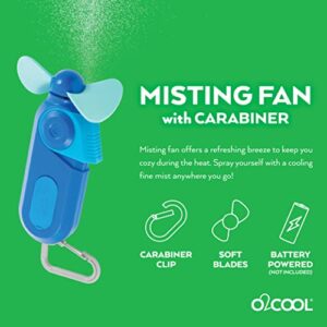 O2COOL Keychain Sport Misting Fan - Pocket Size Battery Powered Portable Fan With Carabiner Clip Small Fan with Mister Handheld Fan Vacation Essentials Hand Fan 2 Pack (Blue)