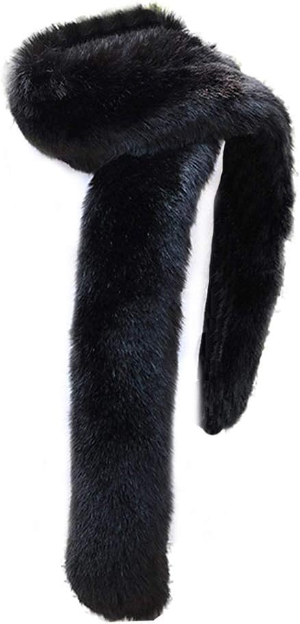 Bettli Women's Men's Extra Large Faux Fox Raccoon Fur Scarf Collar Stole Shawl (Black)