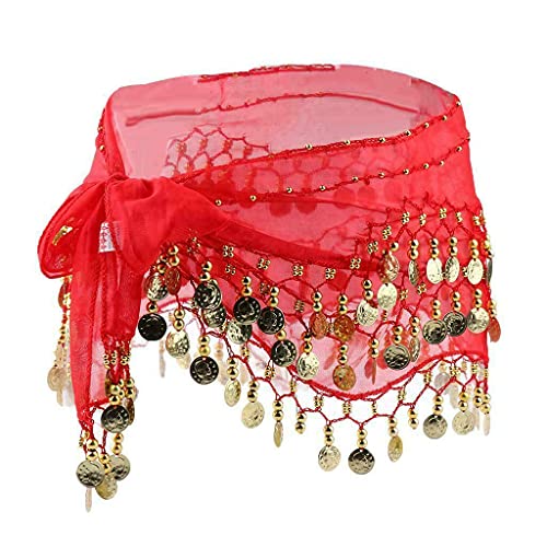 UHEREBUY Chiffon Dangling Gold Coins Belly Dance Hip Skirt Scarf Belt